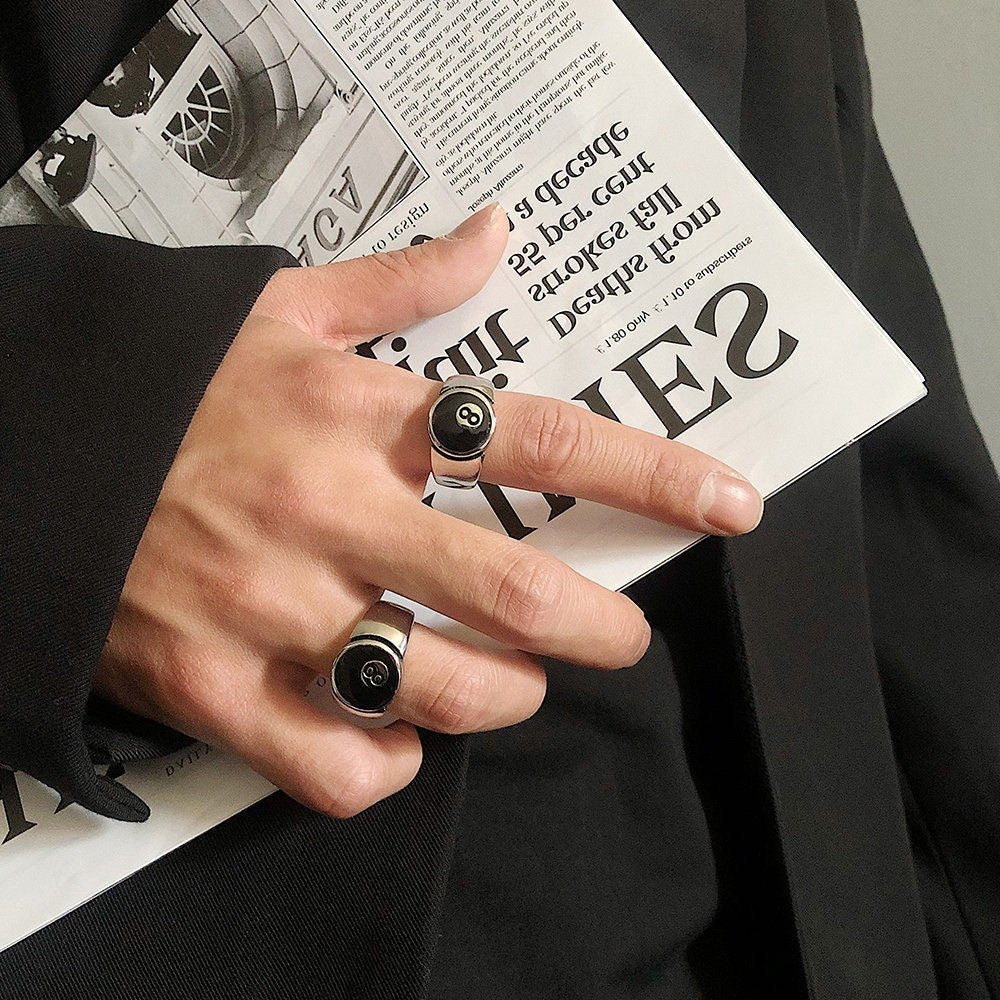 8-Ball Billiard Silver Steel Ring – SAZ Studios