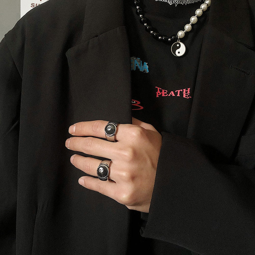 8-Ball Billiard Silver Steel Ring – SAZ Studios