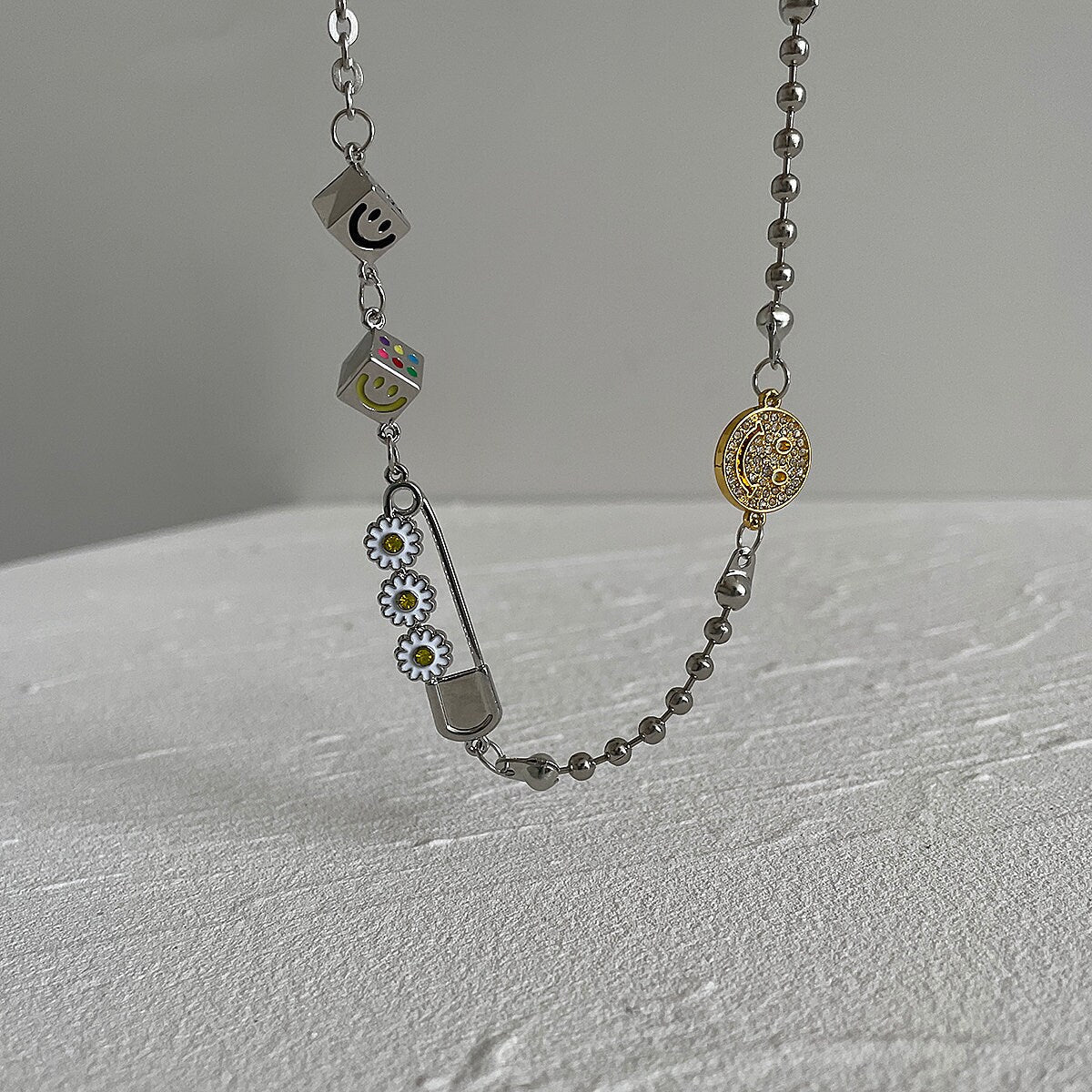 Crystal Diamond Smiley Flower Dice Chain Necklace – SAZ Studios